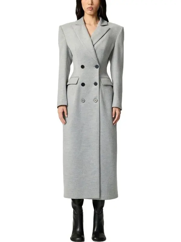 NOCTURNE Structured Double-breasted Maxi Coat - Grey