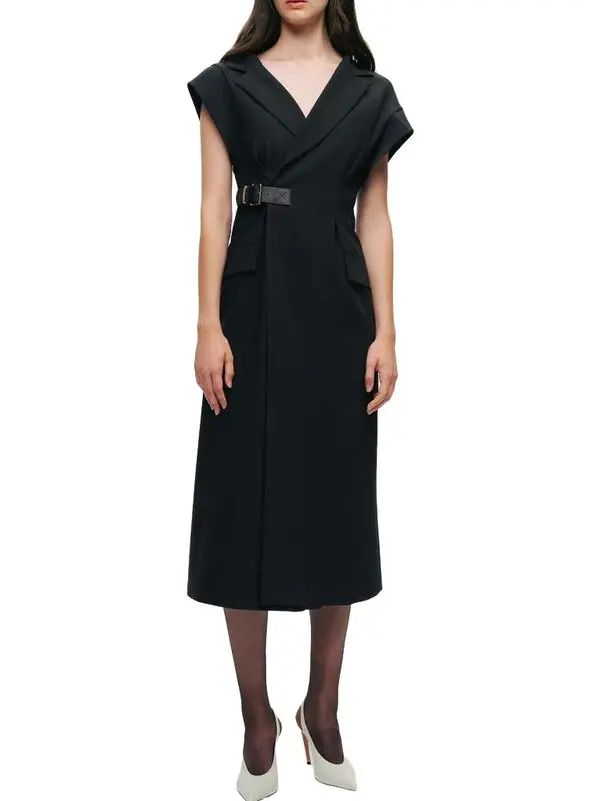 NOCTURNE Tailored Buckle-wrap Midi Dress - Black
