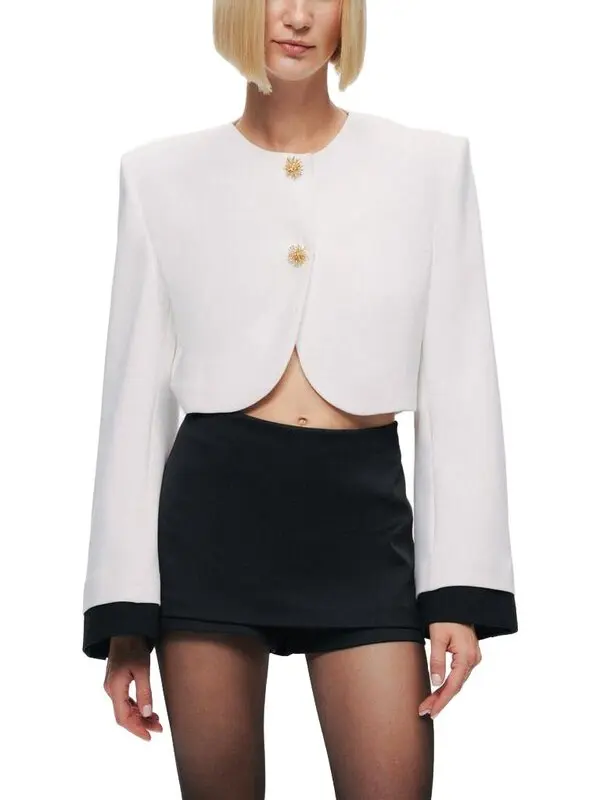 NOCTURNE Gold-button Cropped Jacket - Ivory