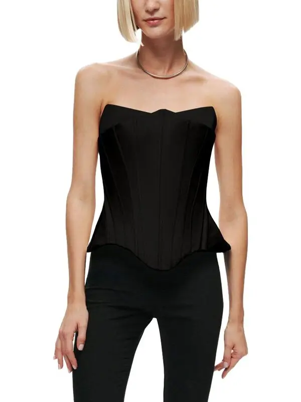 NOCTURNE Sculpted Satin Corset Top - Black