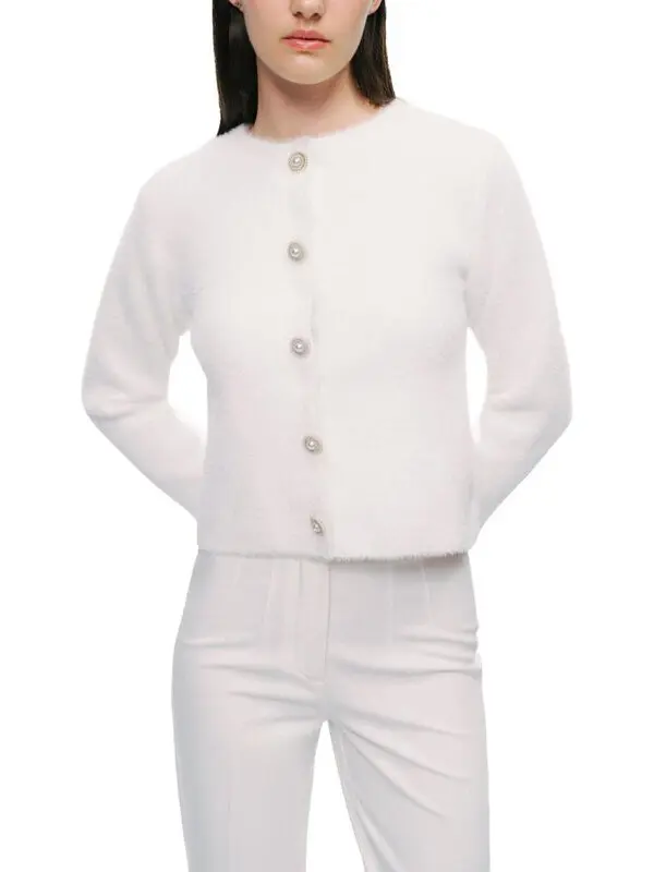 NOCTURNE Cropped Pearl-button Crewneck Cardigan - Ivory