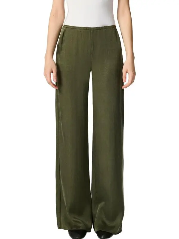 NOCTURNE Fluid Tailored Wide-leg Pants - Dark Green