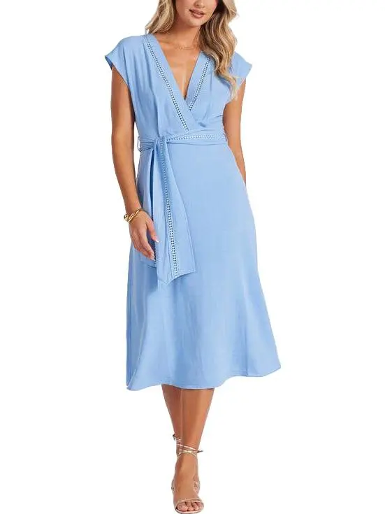 BISHOP + YOUNG Salerno Trim Detail Midi Wrap Dress - Coastal Blue