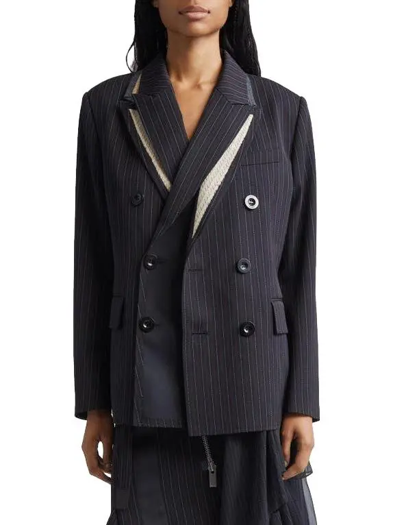 Sacai Striped Doeskin Jacket - Black