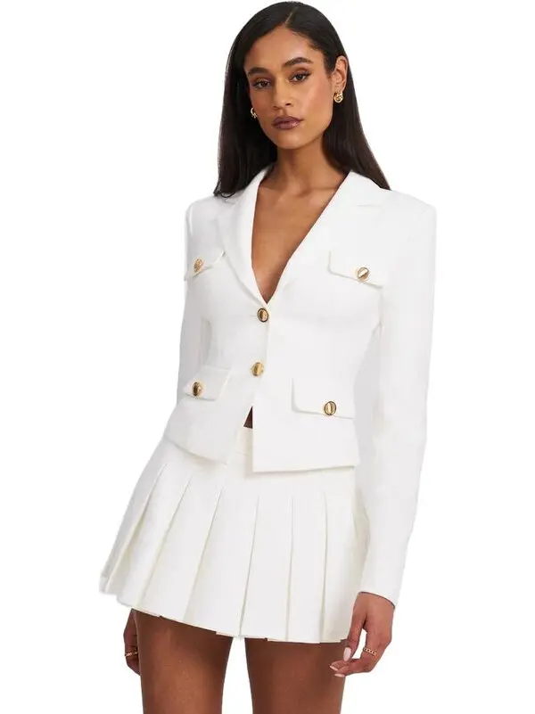 MISS CIRCLE Tailored Button Blazer Jacket - White