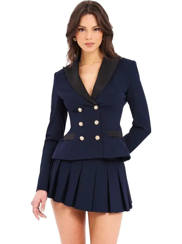 MISS CIRCLE Nasia Double Breasted Backless Blazer - Navy Blue