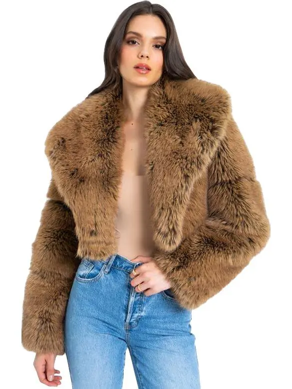 MISS CIRCLE Yadavi Faux Fur Cropped Jacket - Brown