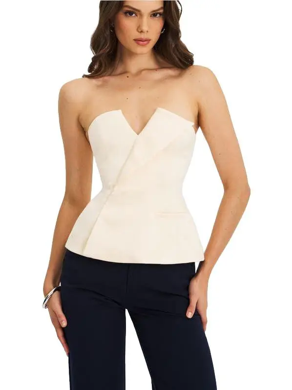 MISS CIRCLE Asymmetrical Lapel Peplum Top - Ivory