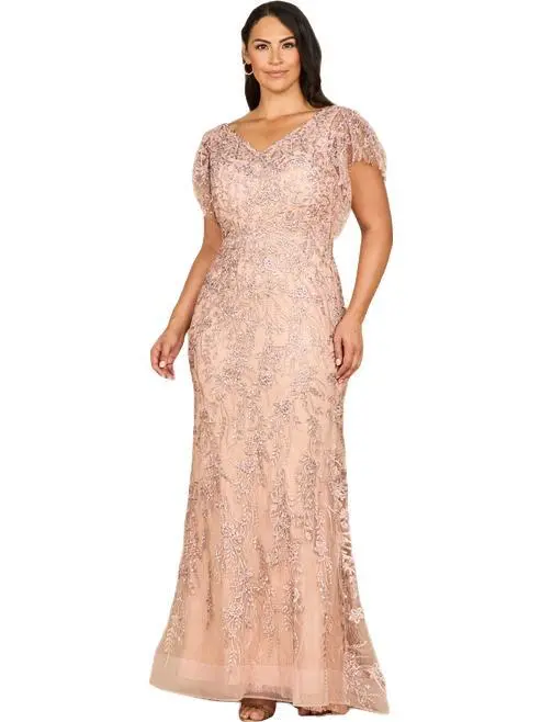 LARA NEW YORK Cap Sleeve Mermaid V-neck Gown - Blush