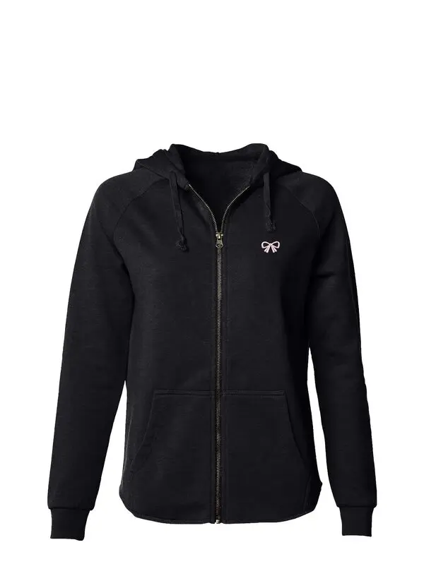DALIX Bow Fleece Zip Up Hoodie - Black