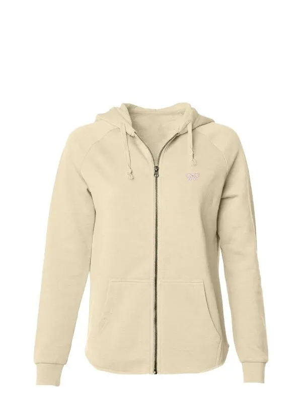 DALIX Bow Fleece Zip Up Hoodie - Bone