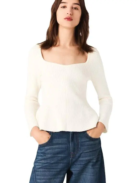 Maje Peplum Ribbed Knit Top - Ecru