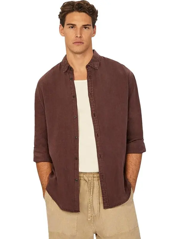 INDUSTRIE AUSTRALIA The Tennyson Linen Long Sleeve Shirt - Bordeaux