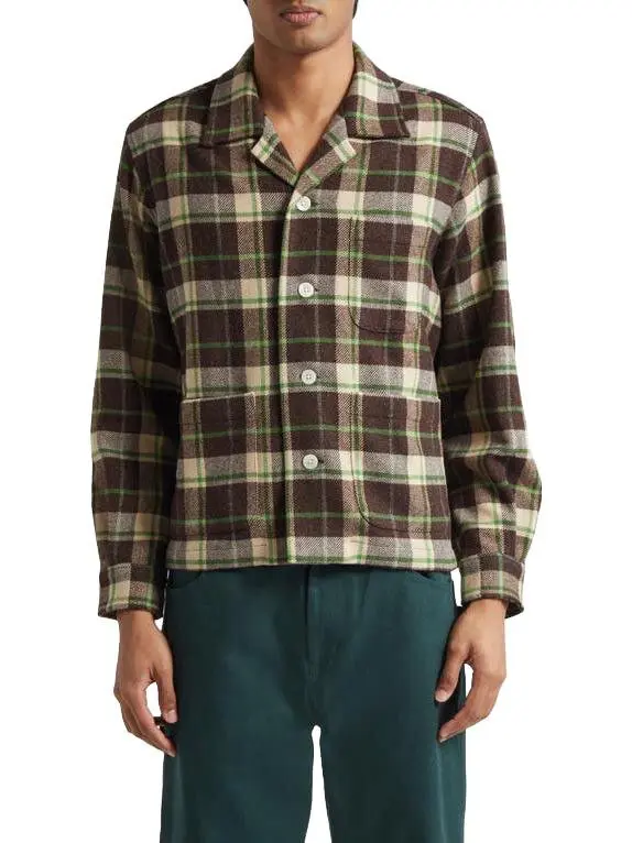 BODE Woodcrest Plaid Wool Flannel Overshirt - Brown Green
