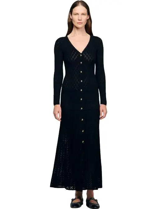 Sandro Decorative Knit Maxi Dress - Black