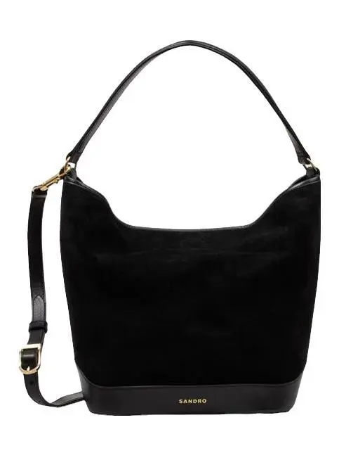 Sandro Soft Suede Shopping Bag - Black