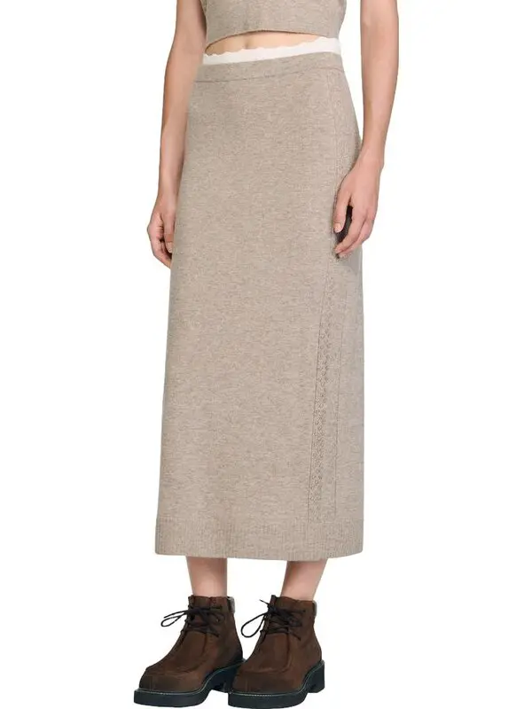 Sandro Long Knit Skirt - Caramel
