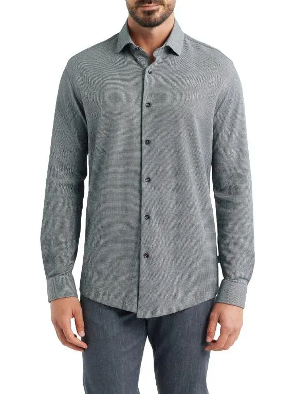 Stone Rose Origin Two-tone Piqué Performance Button-up Shirt - Grey
