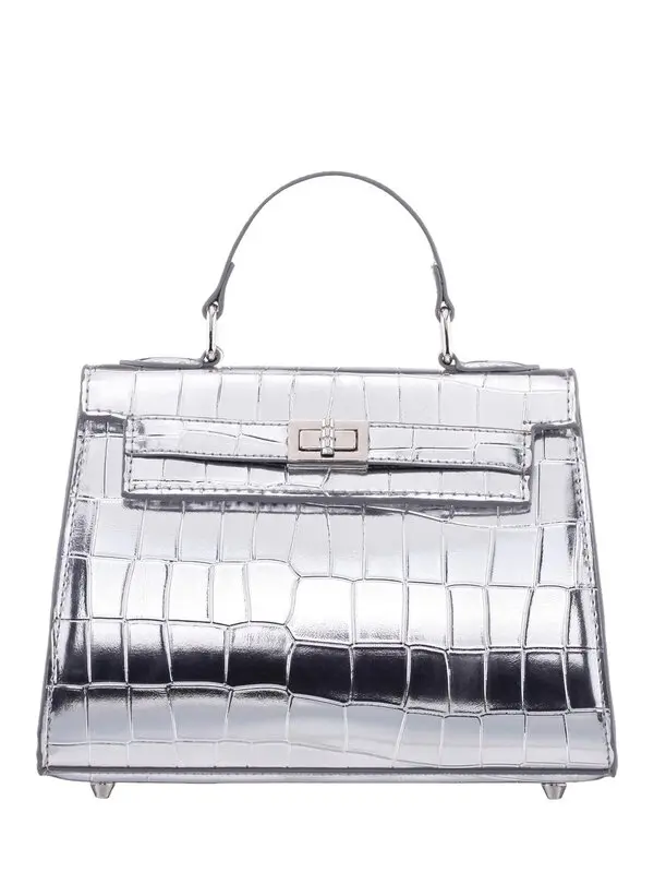 Nina Gemini Croc-embossed Clutch - Silver