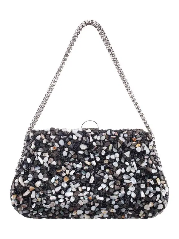 Nina Embellished Clutch With Chain Strap - Black Multi