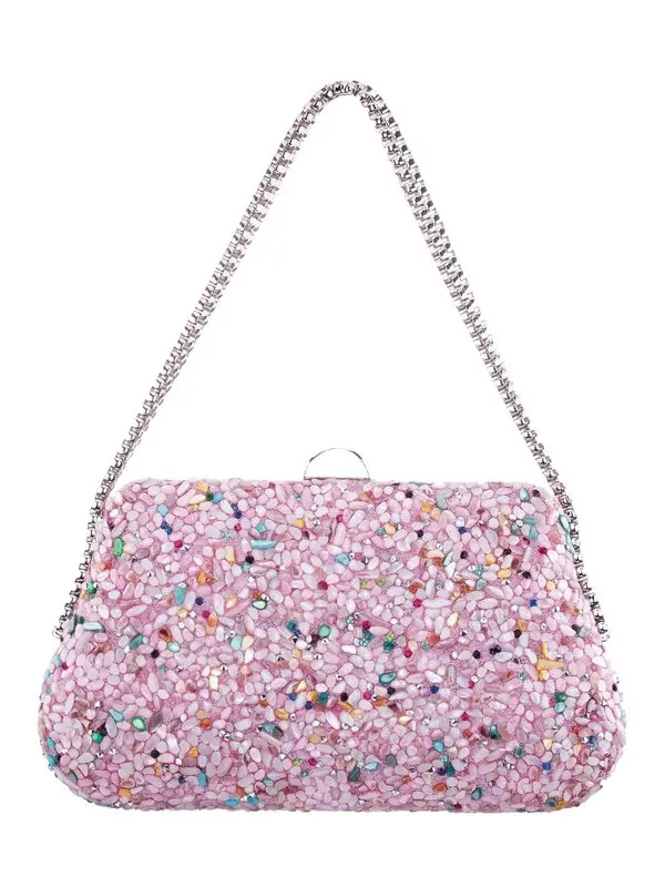 Nina Embellished Clutch With Chain Strap - Icy Pink Multi