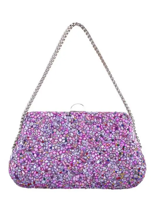 Nina Embellished Clutch With Chain Strap - Lavender Multi