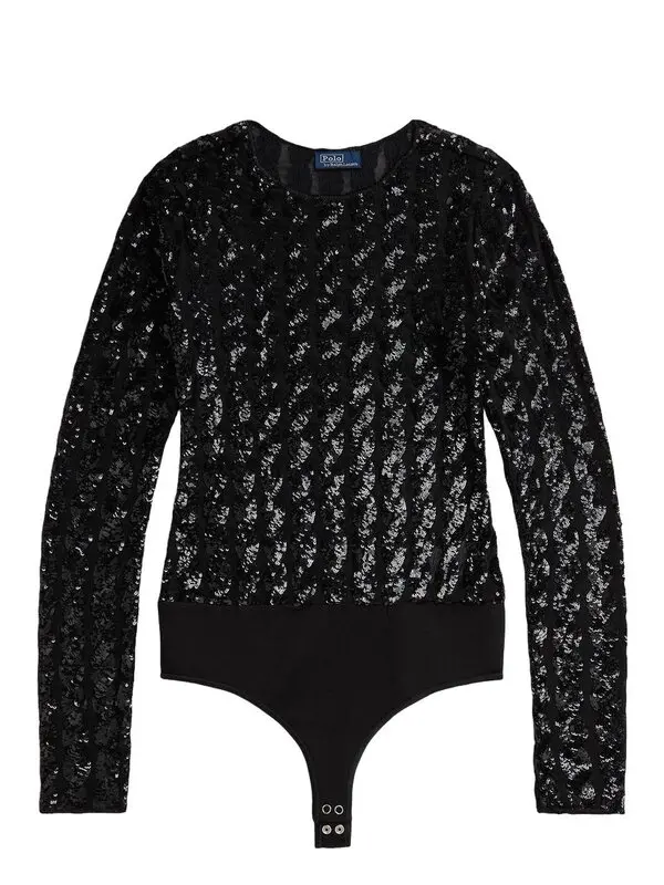 Polo Ralph Lauren Cable Sequin Long Sleeve Bodysuit - Polo Black