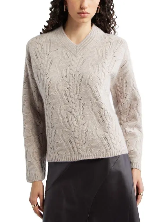 Nordstrom Cable Wool And Cashmere Sweater - Tan Etherea Heather