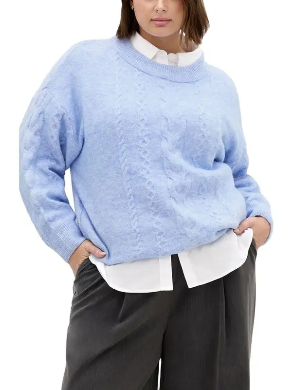 City Chic Claudia Cable Stitch Sweater - Sky Blue