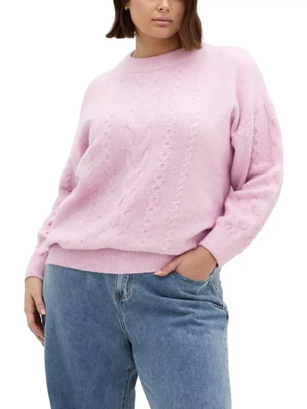 City Chic Claudia Cable Stitch Sweater - Soft Pink