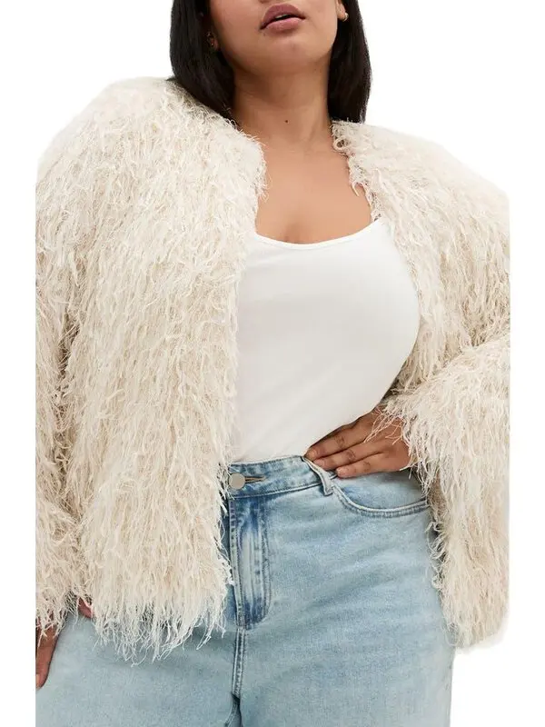 City Chic Sparkle Queen Jacket - Cream