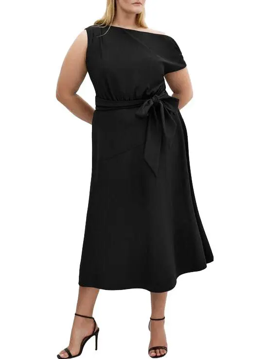 City Chic One-shoulder Crepe Midi Dress - Black