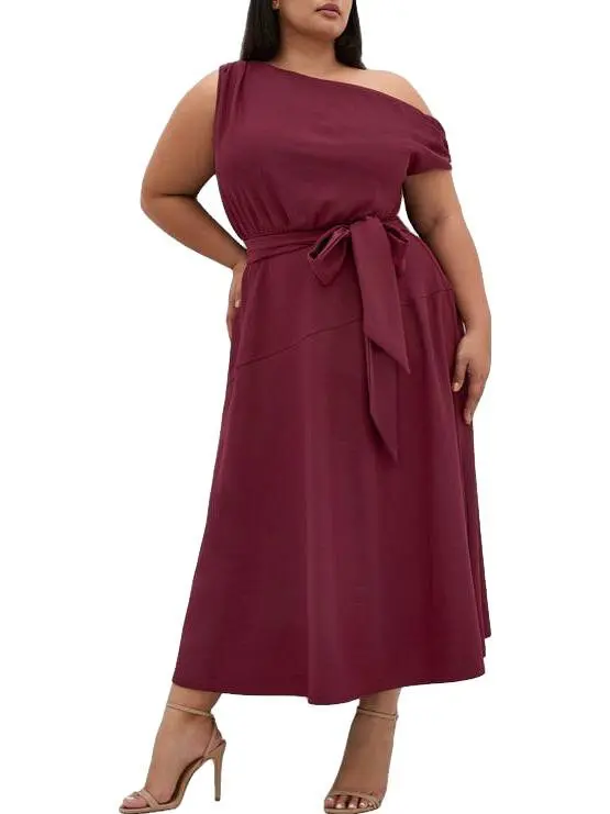 City Chic One-shoulder Crepe Midi Dress - Dark Cherry