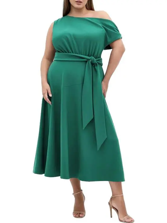 City Chic One-shoulder Crepe Midi Dress - Jade