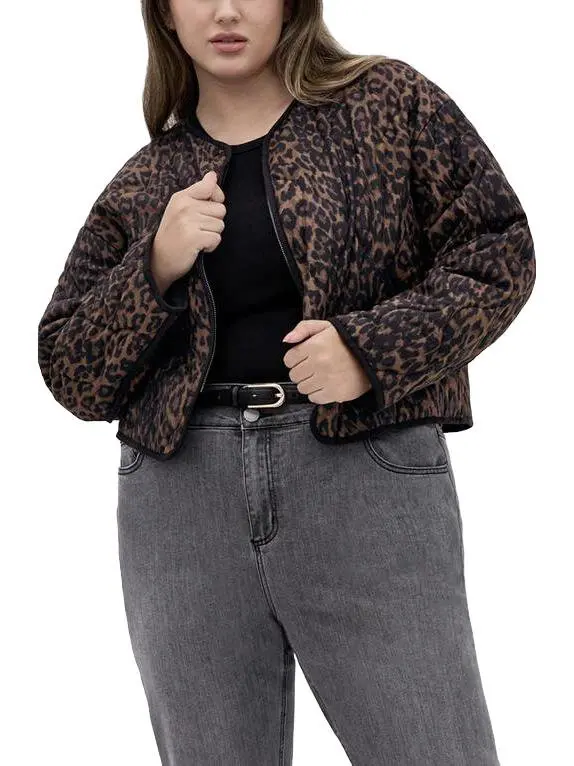 City Chic Leopard Print Quilted Crop Jacket - Animal