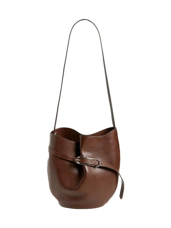 LIFFNER Belted Leather Bucket Bag - Dark Brown