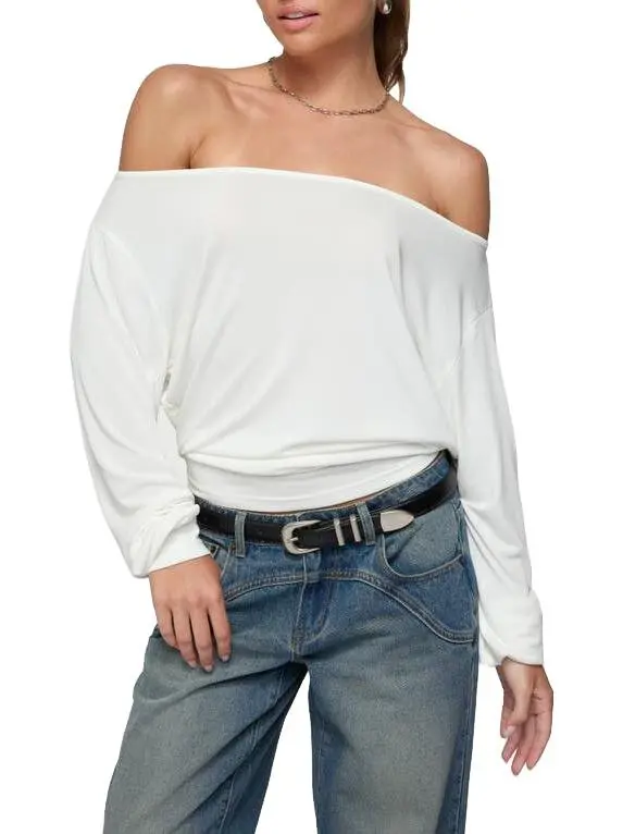 EDIKTED Off-the-shoulder Long Sleeve Top - White