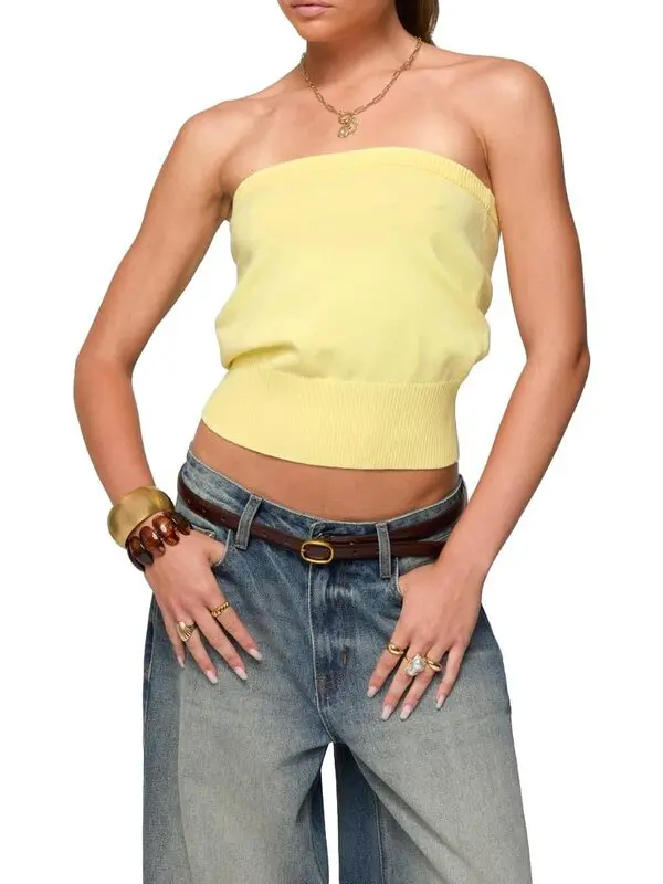 EDIKTED Strapless Crop Top - Yellow