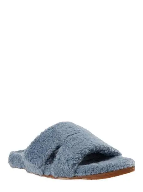 REVITALIGN Callie High Pile Fleece Slide Slipper - Bluestone