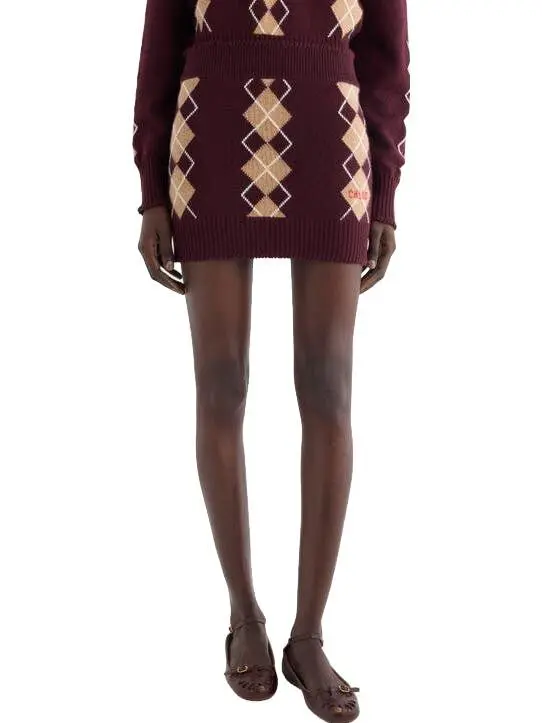 Chloé Argyle Wool & Cashmere Miniskirt - Burgundy
