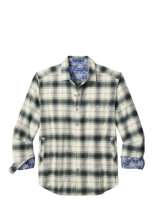 Tommy Bahama Shaw Island Plaid Cotton Flannel Shirt Jacket - Dark Jade