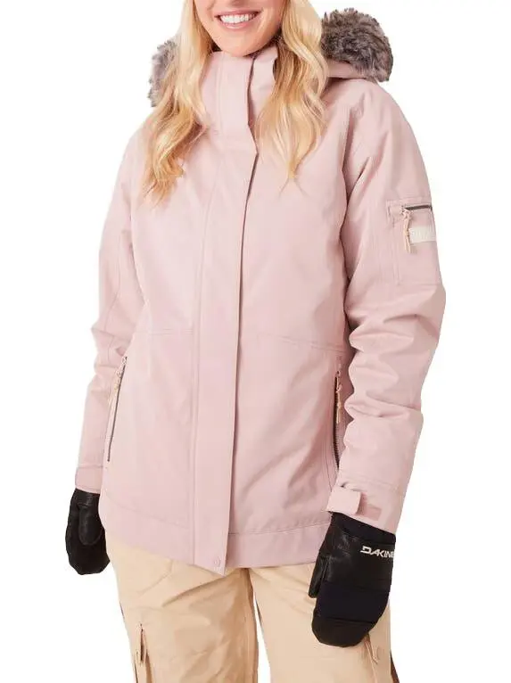 Roxy Meade Hooded Snow Jacket With Faux Fur Trim - Adobe Rose