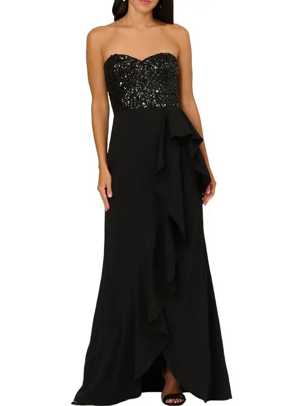 Adrianna Papell Beaded Bodice Strapless Mermaid Gown - Black