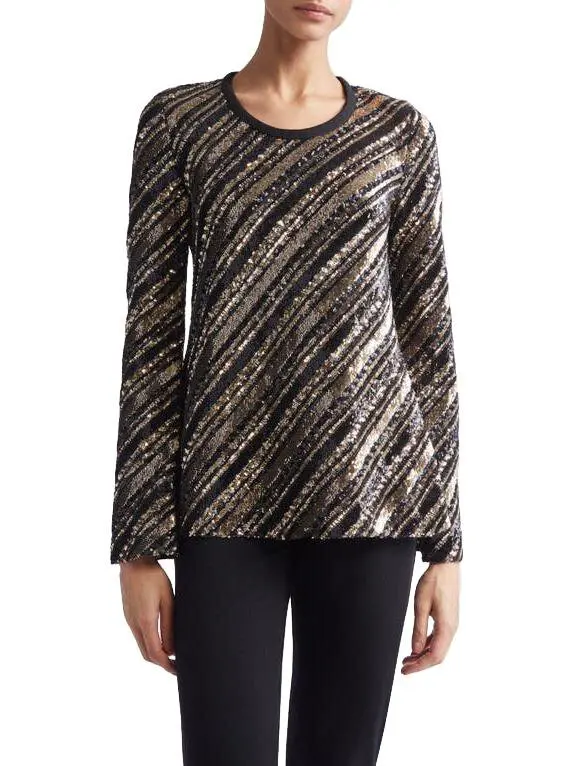 Giambattista Valli Stripe Sequin Long Sleeve Top - Black/gold