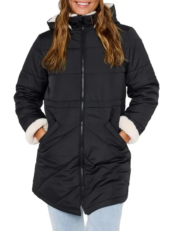 Rip Curl Anti-series Anoeta Longline Quilted Coat - Washed Black