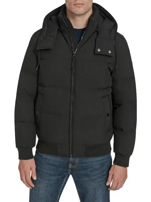 Andrew Marc Langham Water-resistant Hooded Puffer Bomber Jacket - Black