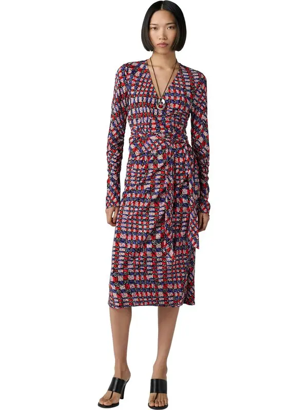 Diane Von Furstenberg Paisley Long Sleeve Wrap Dress - Tiny Tweed Purple Glow