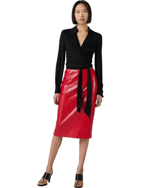 Diane Von Furstenberg Bianca Sequin Midi Skirt - Signature Red Sequin