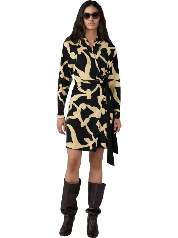 Diane Von Furstenberg Arlo Wrap Mini Dress - Giant Arobesque Black