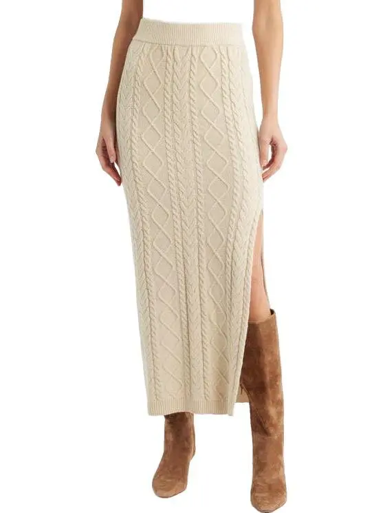 CITY BLUES Cable Knit Maxi Sweater Skirt - Sand